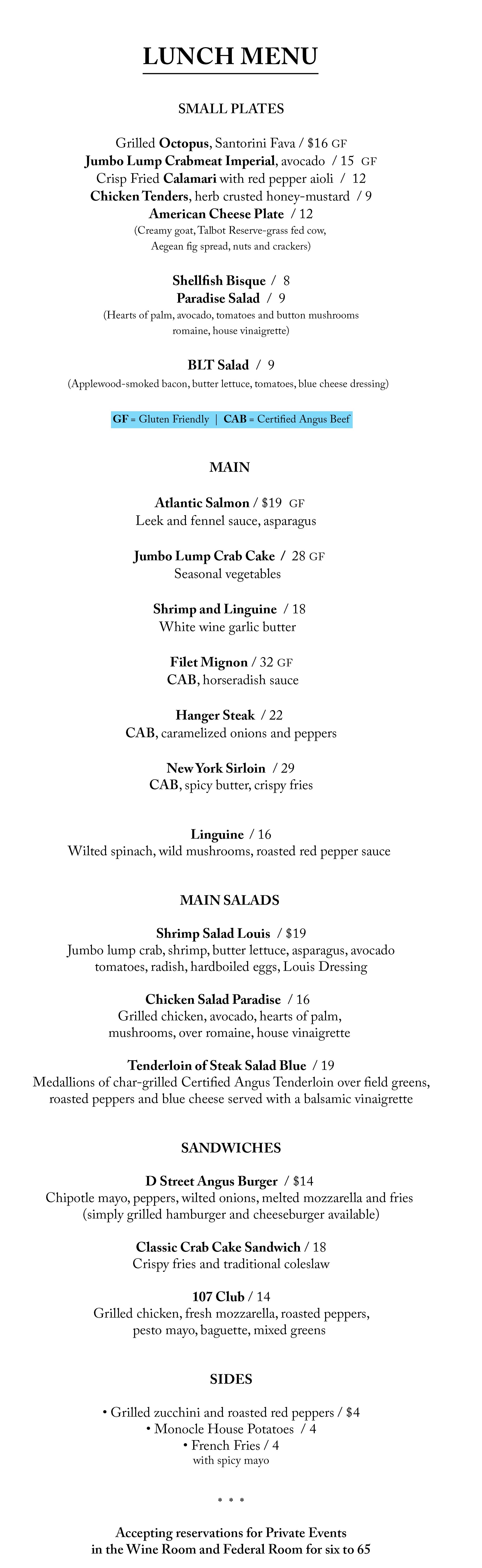 Lunch Menu | The Monocle