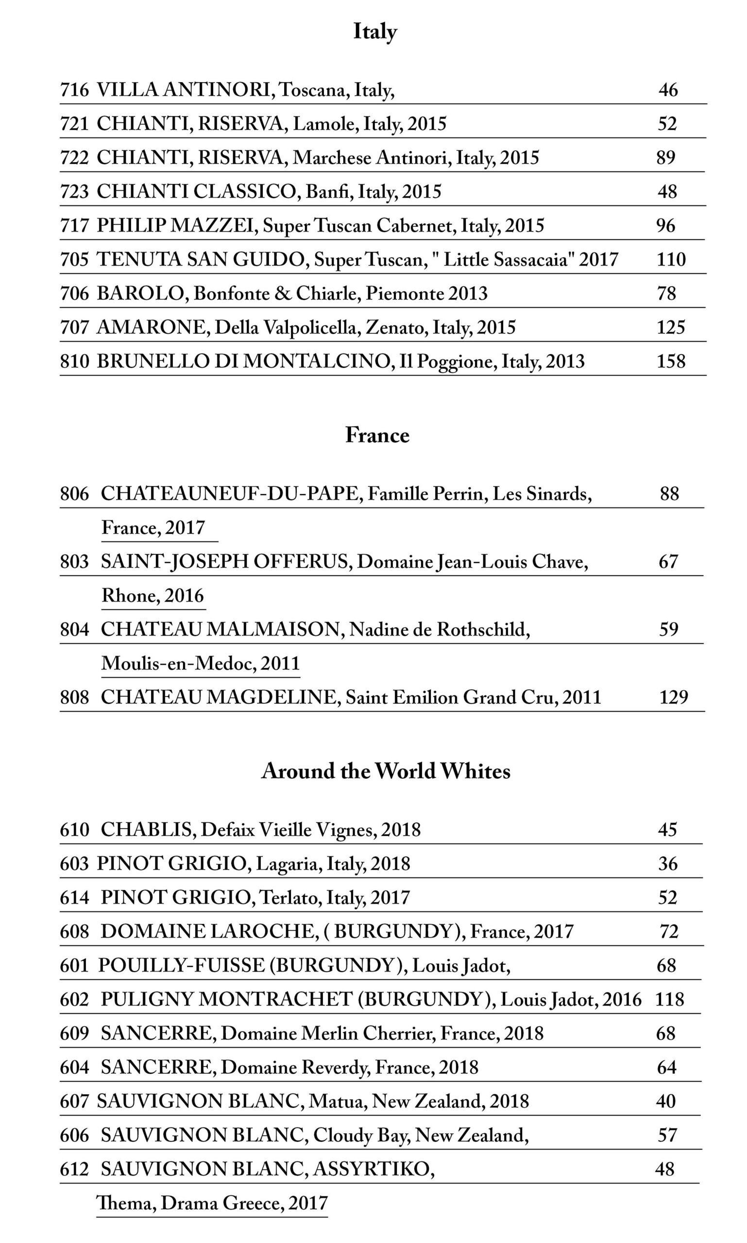 Wine List | The Monocle